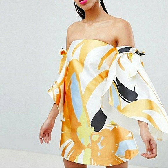 ASOS | Dresses | Asos True Violet Satin Off The Shoulder Wide Sleeve ...